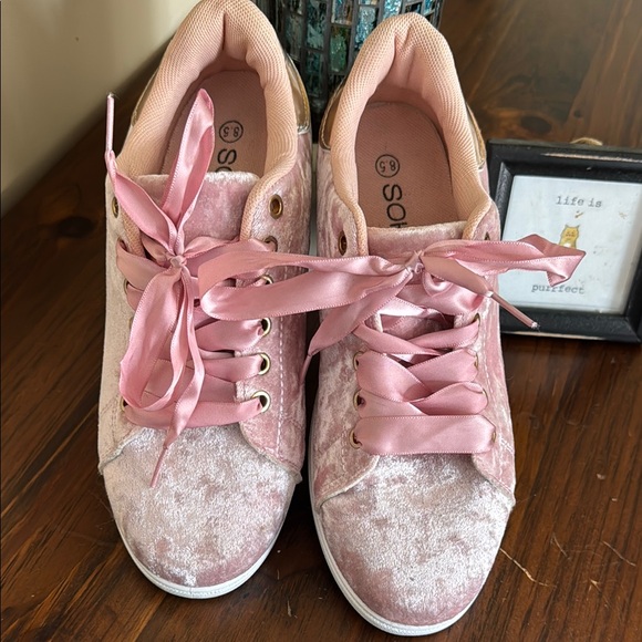 Soho | Shoes | Soho Pink Velvet Sneakers With Ribbon Laces | Poshmark